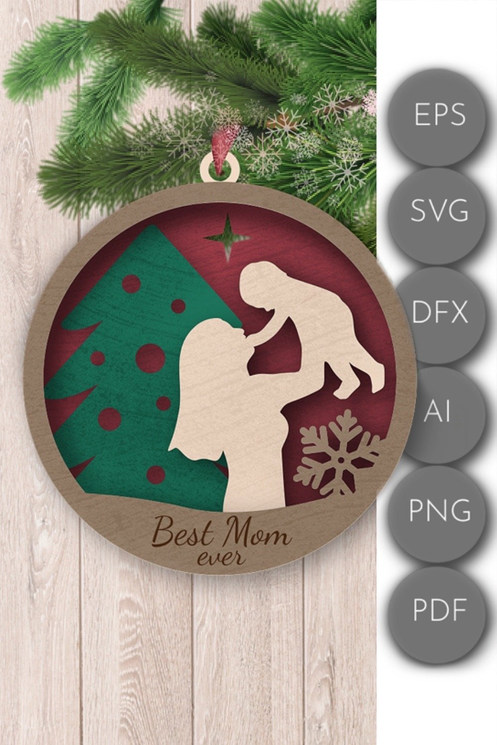 Mom laser cut file, Christmas ornament svg, mother and baby