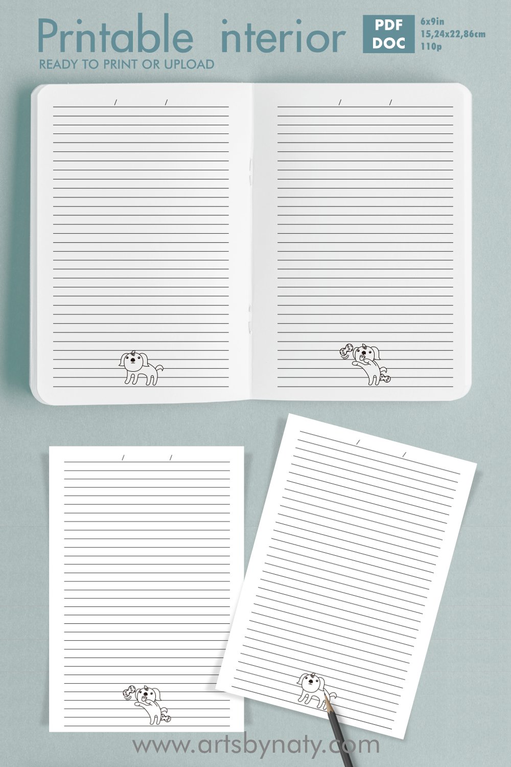 Coloring lined journal with a puppy art.