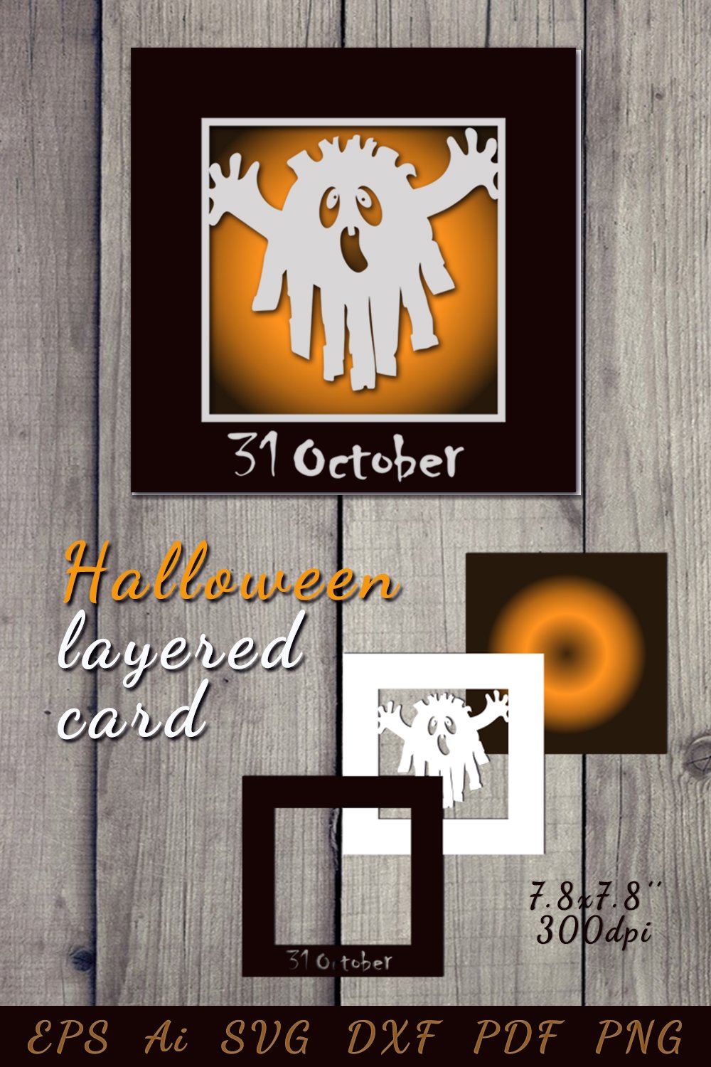October 31. 3D postcard for Halloween. Cut file