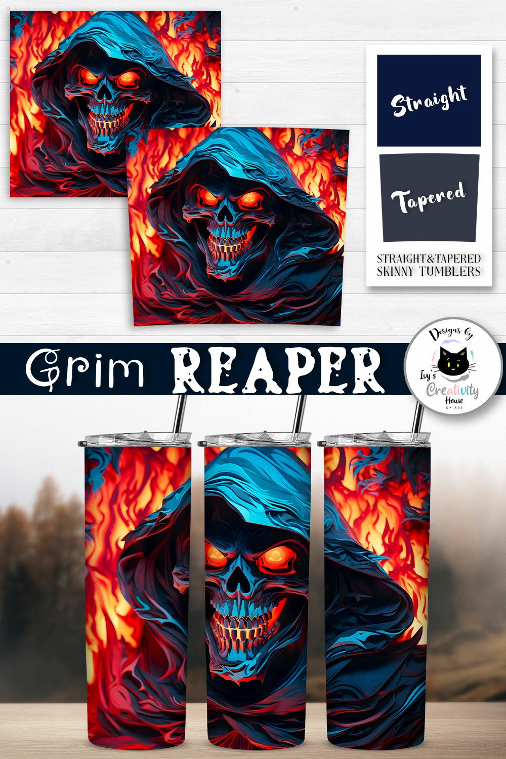 Grim Reaper Tumbler Wrap | Halloween Sublimation Design