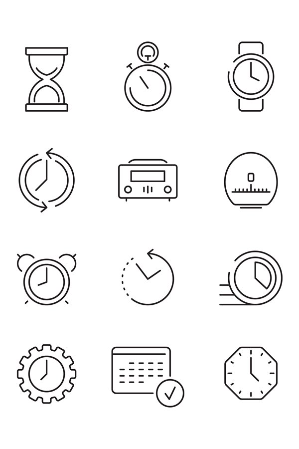 Time symbols. Calendar clock fast work time manageent thin l