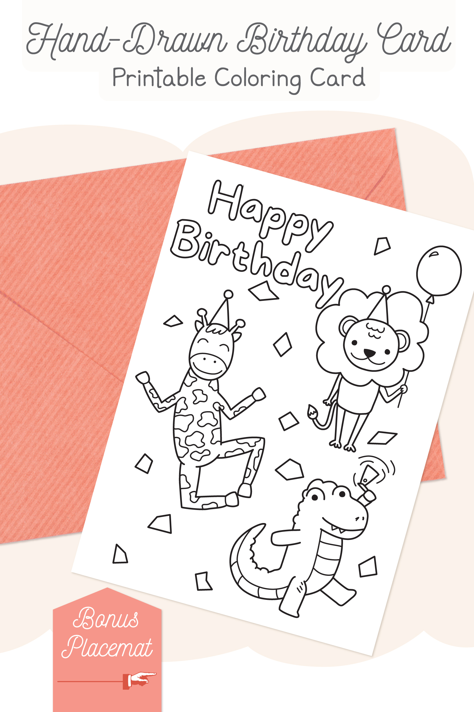 Lion Happy Birthday Card, Kids Coloring Card & Placemat