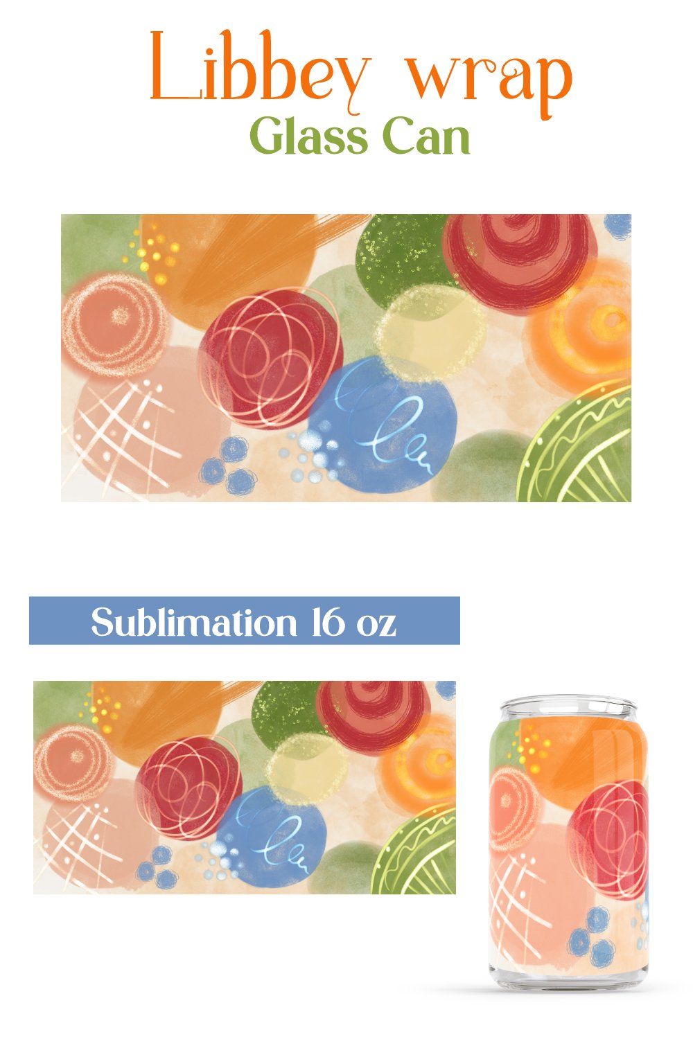 Glass Can Sublimation Watercolor, Libbey Wrap Glass Can