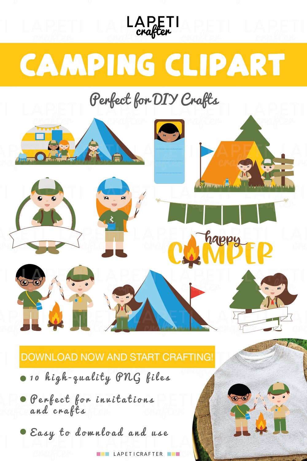 Happy Camper PNG Files | Tent & Campfire Illustrations