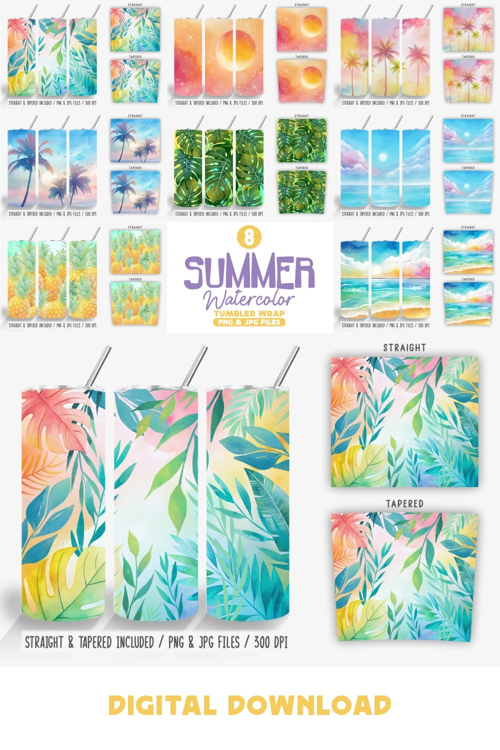 Summer Watercolor Tumbler Wrap Bundle