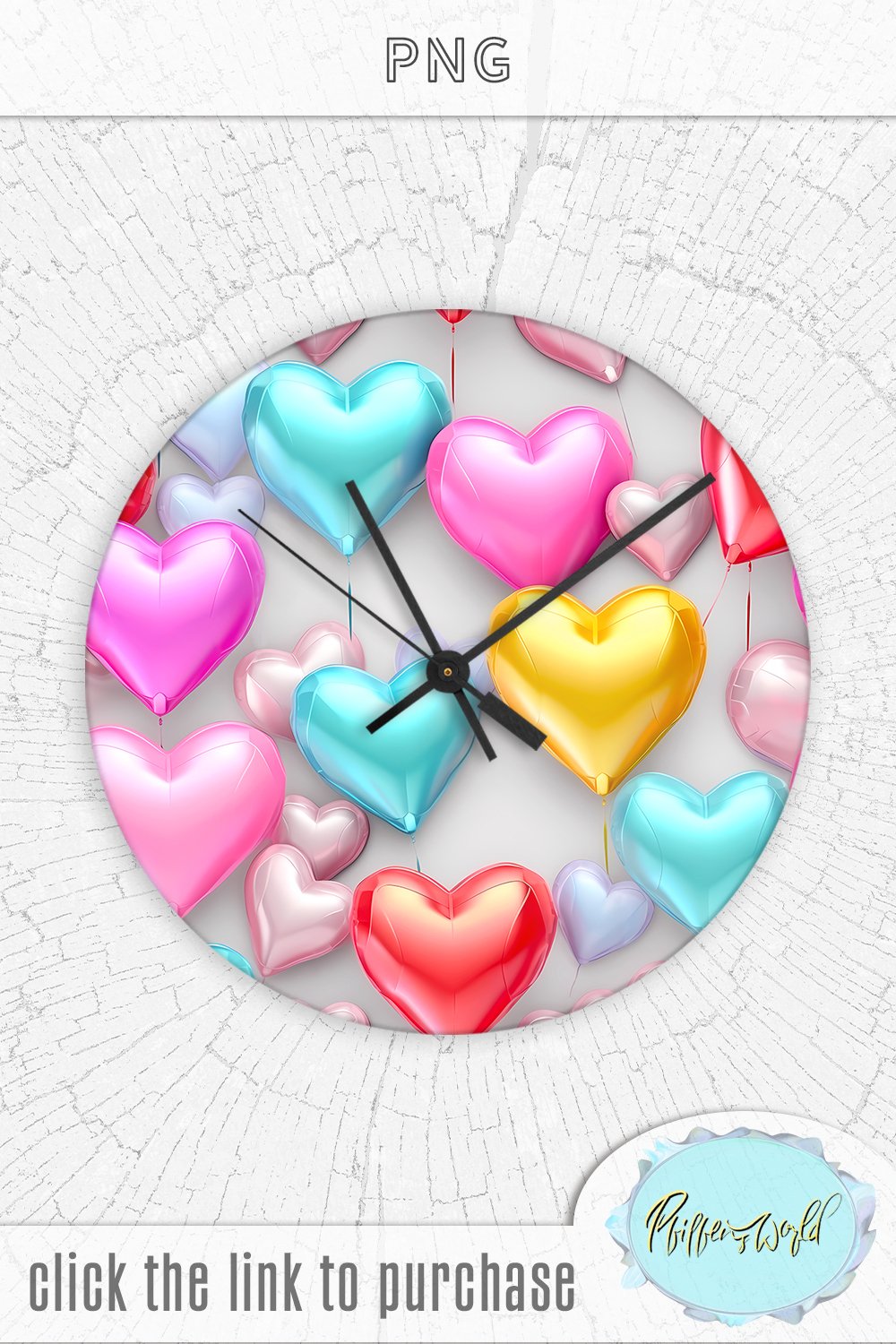 hearts Clock Face Sublimation Design