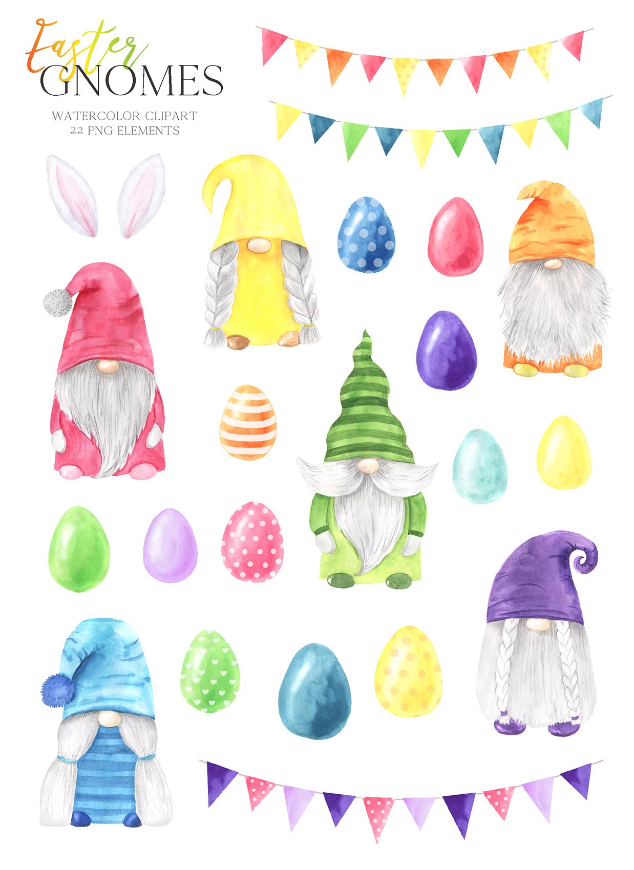 Watercolor Easter Gnomes PNG Clipart