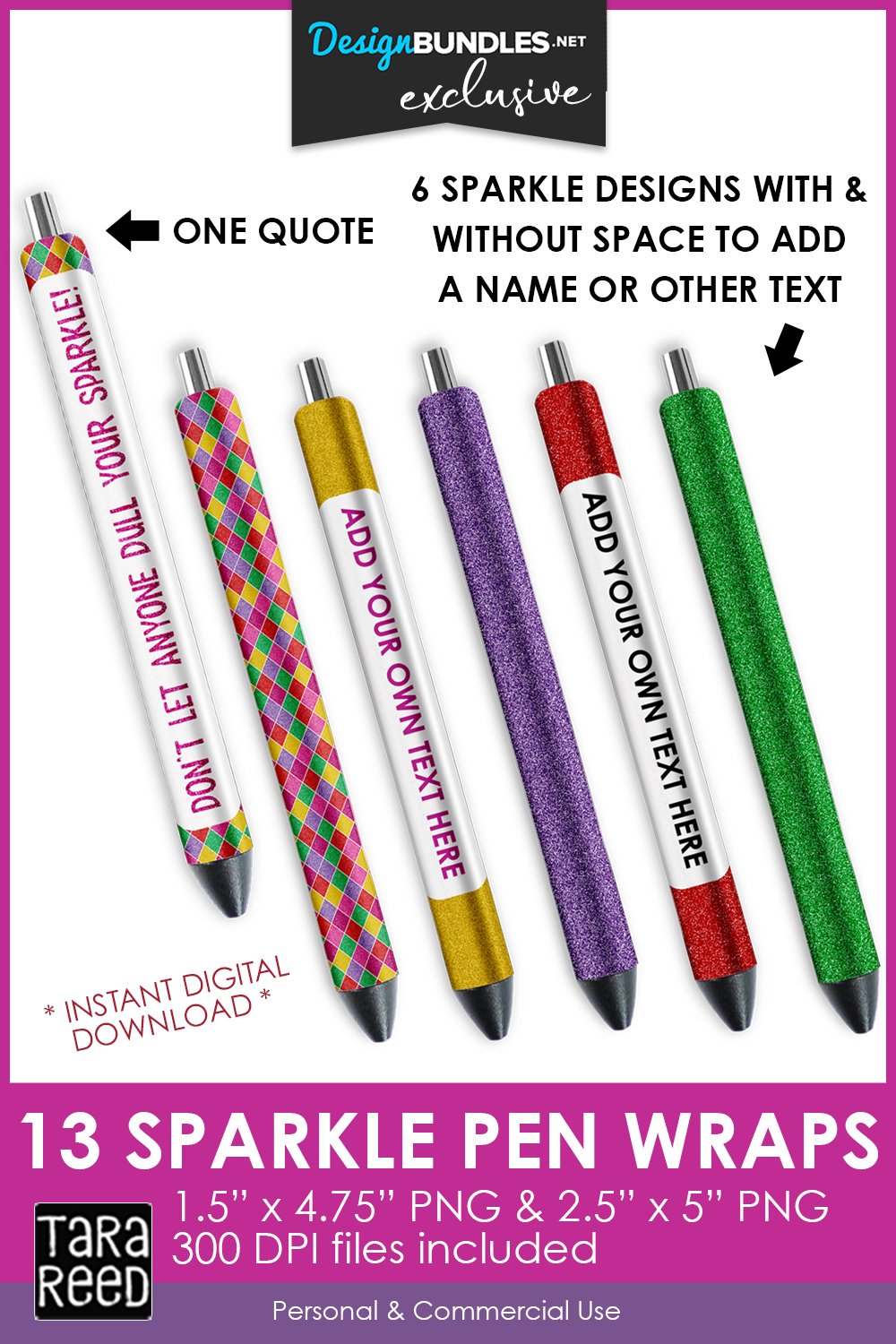 13 Sparkle Pen Wrap PNG files | DIY Glitter Look Pens