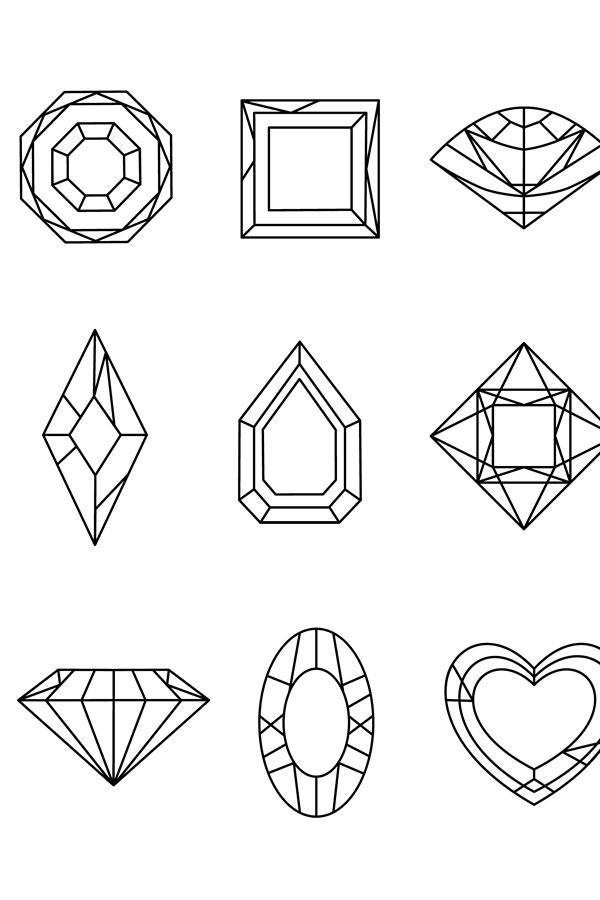 Gem, diamond, crystal and jewel stone shapes line (1740718)
