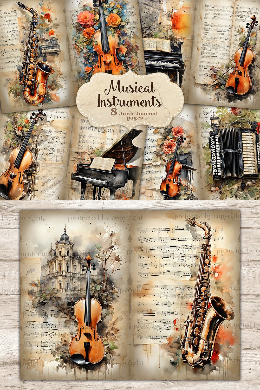 Musical Instruments Printable Paper | Junk Journal Pages