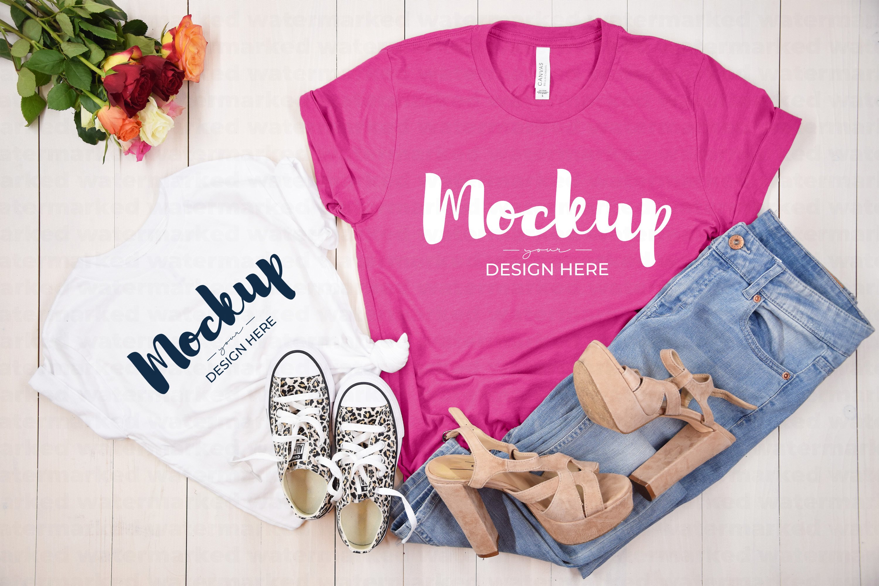 Mother Daughter Bella Canvas Berry T-Shirt Mockup (1295324)