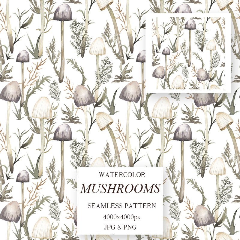 Watercolor Mushrooms Seamless Pattern set (1633204)