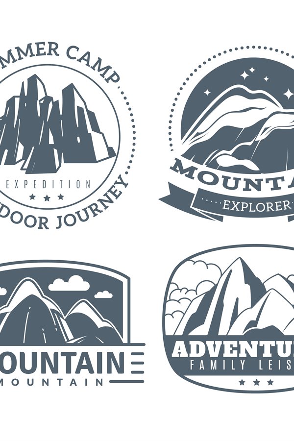 Emblems mountain. Labels with snow mountains peak landscape