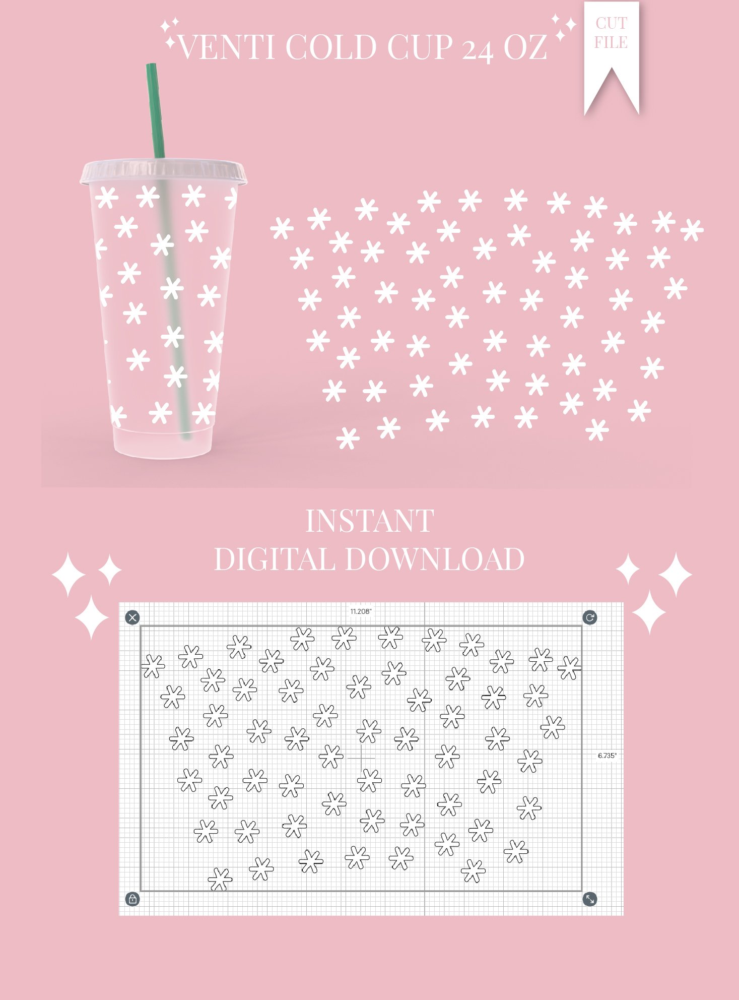 Venti Cold Cup Full Wrap 24oz svg, Stars Full Wrap svg