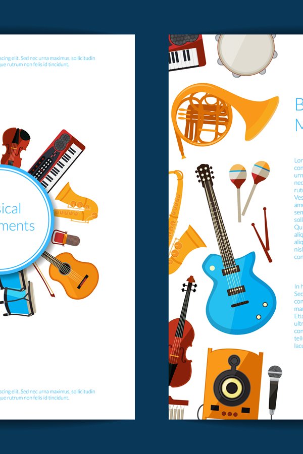 Vector cartoon musical instruments card or flyer template il