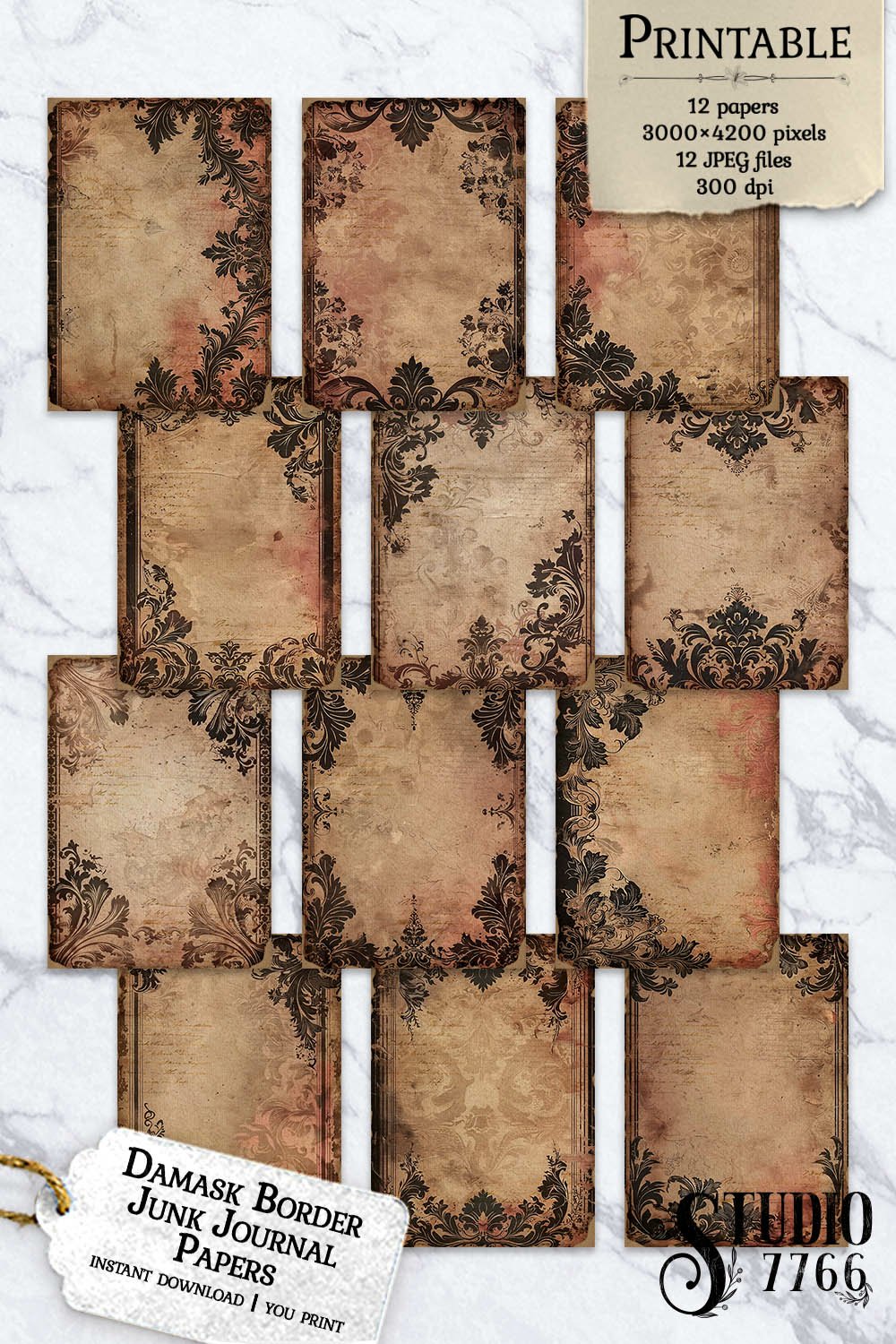 Damask Border Junk Journal Papers