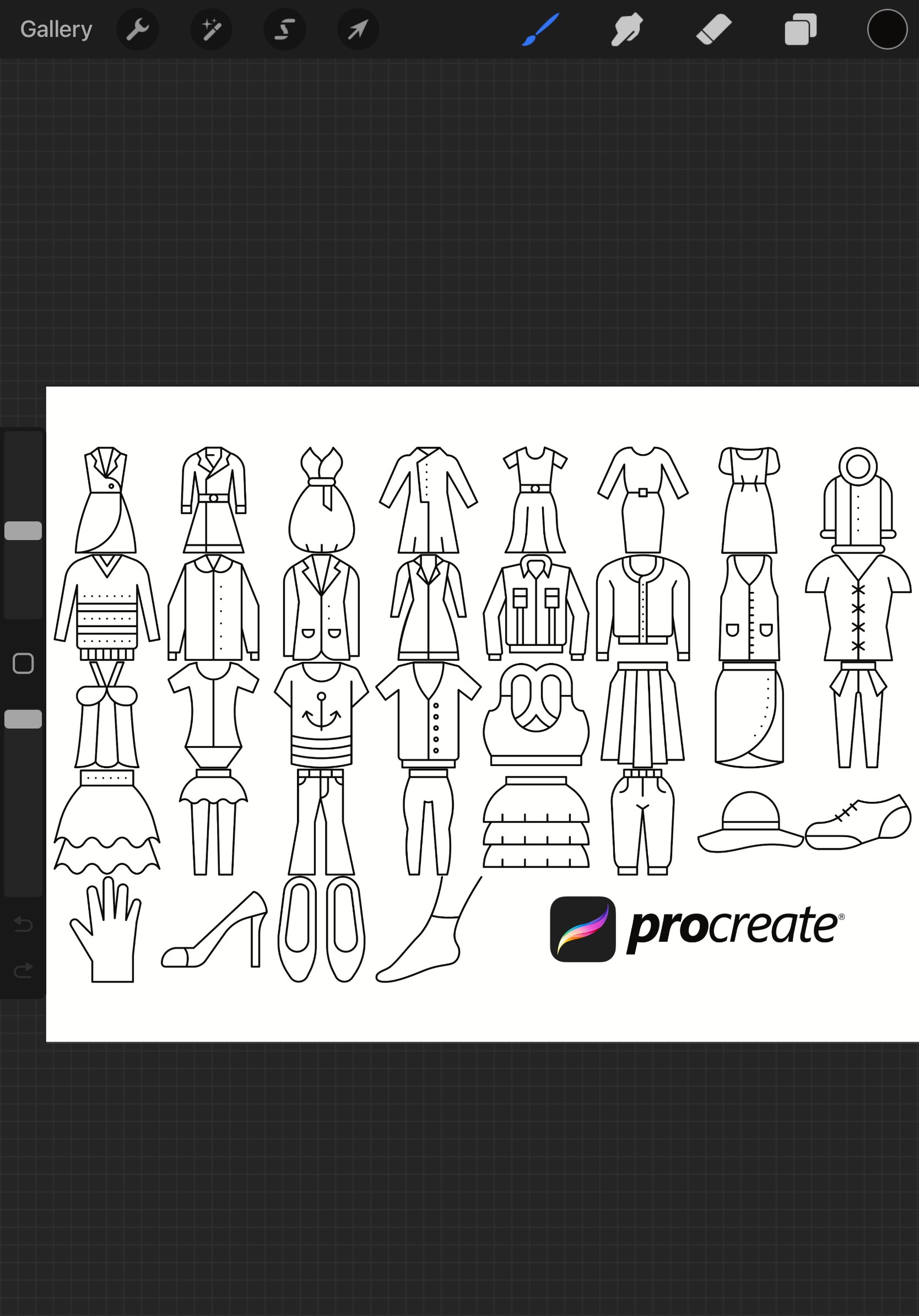 Clothing Icon Outlines Set 1 Procreate Brush Stamps, 36 Icon