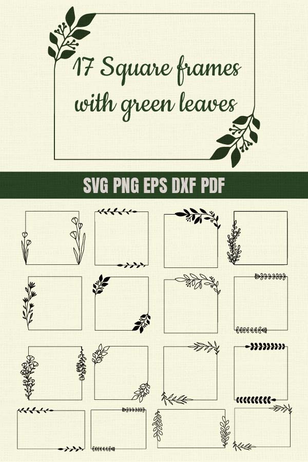 Square frames with leaves and flower bundle