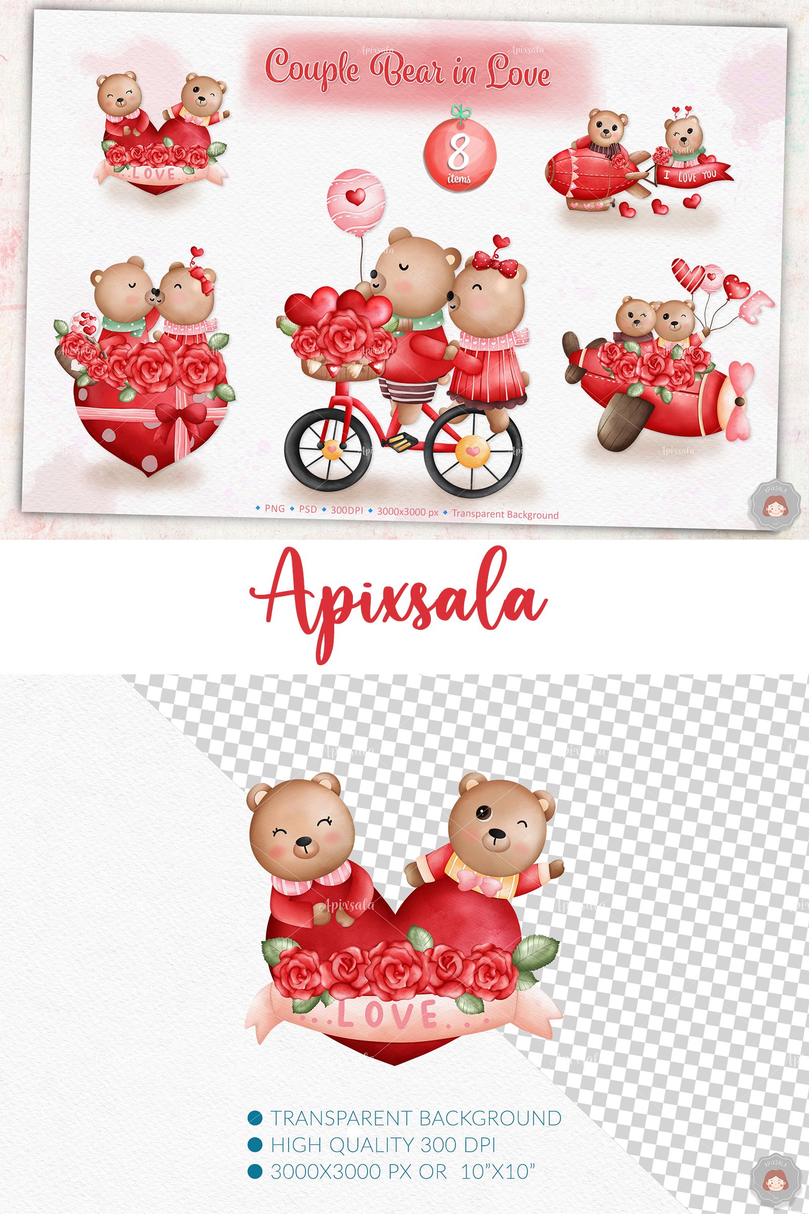 Couple Bear in Love | Valentine Bear Clipart | Cute Bear