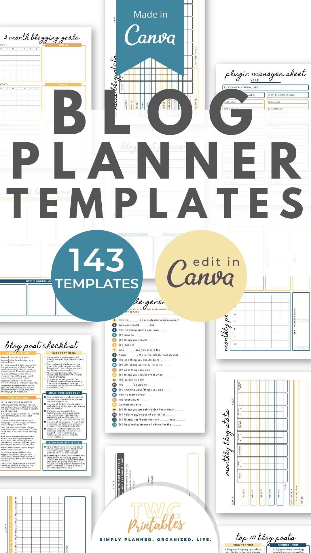 Blog planner canva templates