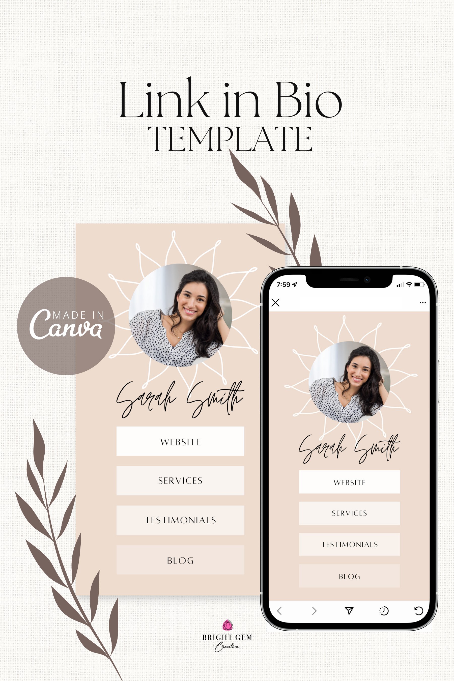 Sunshine instagram link in bio template editable in Canva