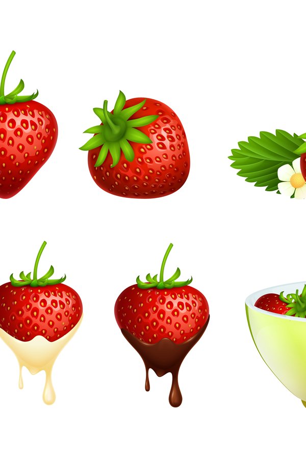Red strawberry. Realistic berries, strawberries plants with