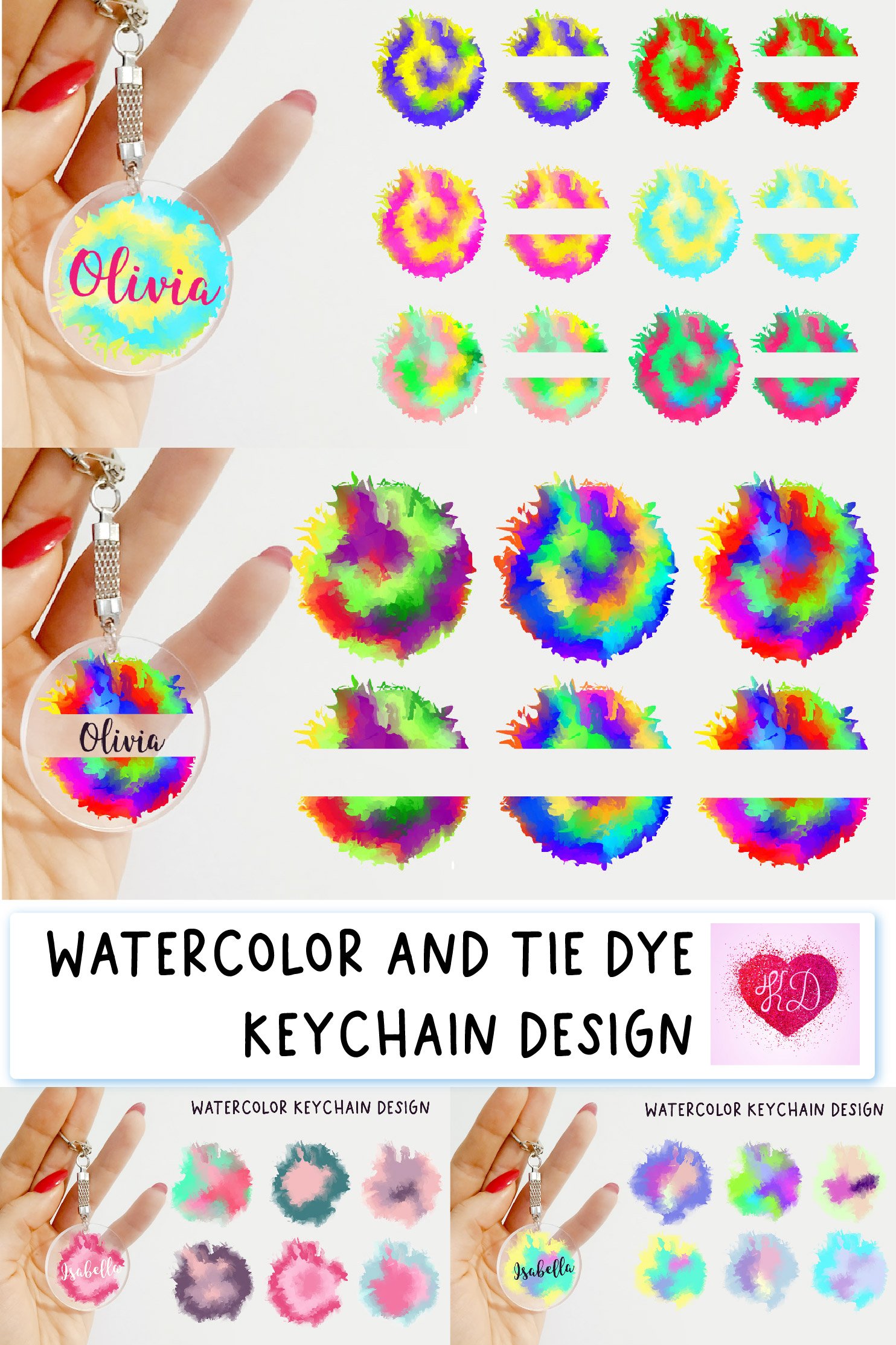 Tie Dye Sublimation Keychain. Watercolor Keychain Bundle PNG