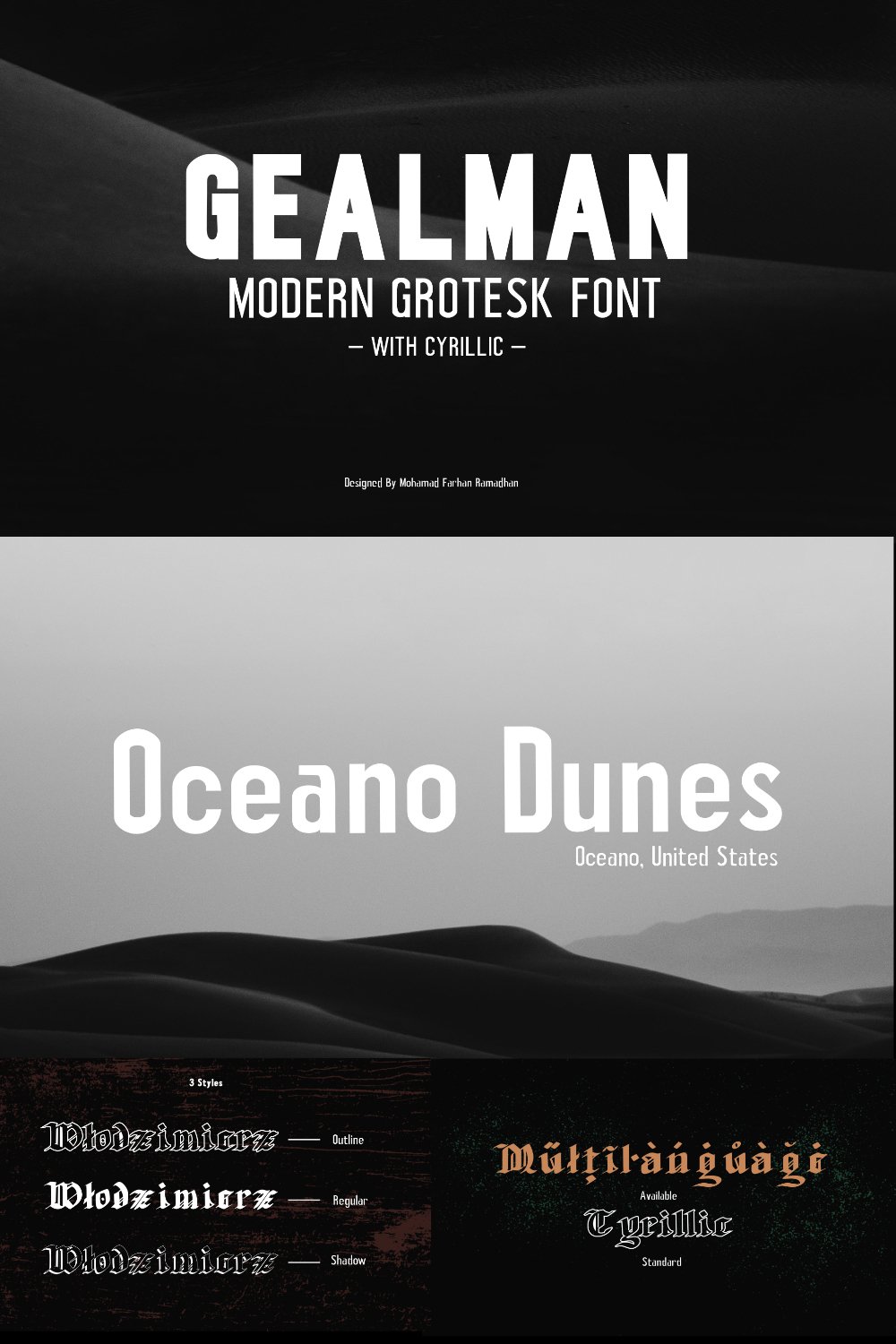 Gealman modern grotesk font with standard cyrillic