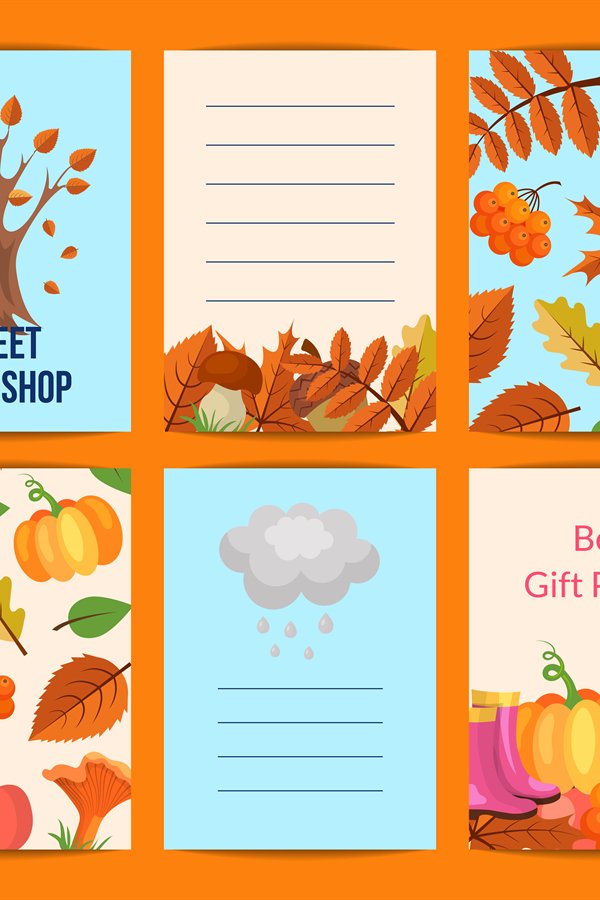 Vector cartoon autumn leaves notes set illustration