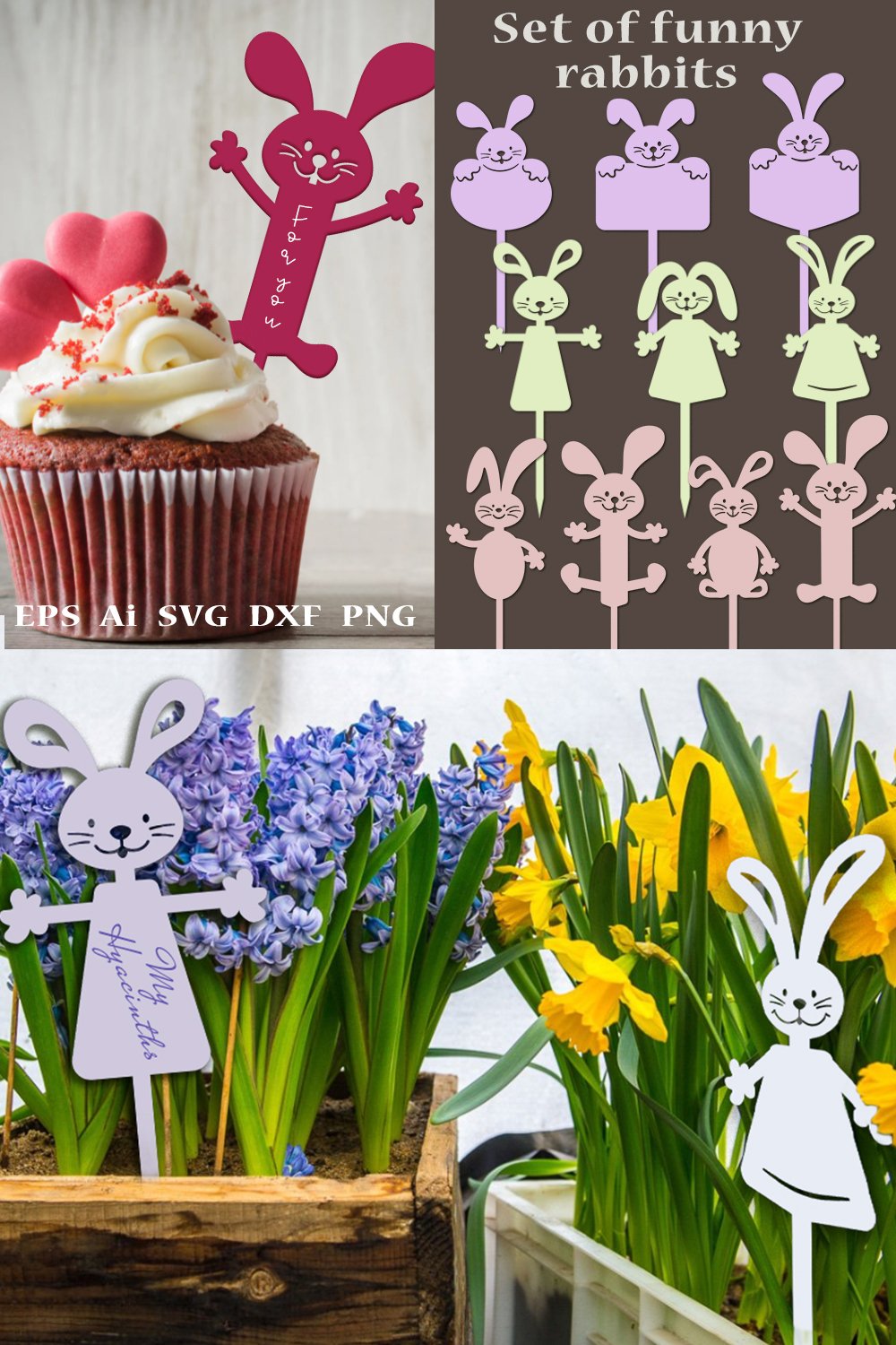 A set of funny SVG topper bunnies. Files to cut