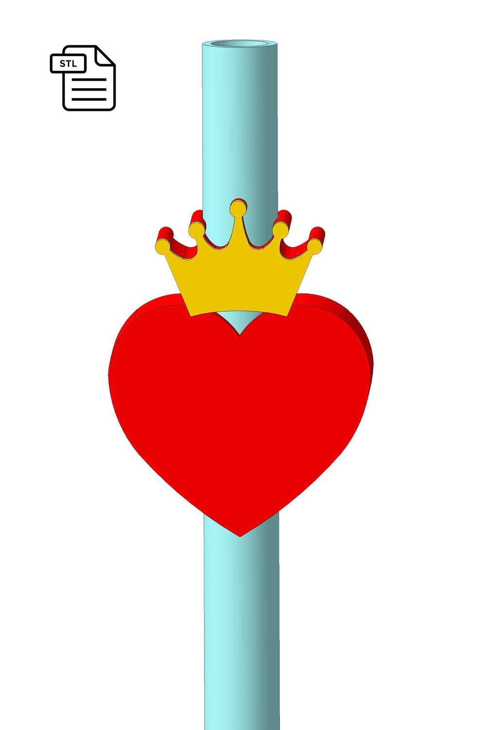 Heart with Crown Straw Topper STL File for 3D Printing