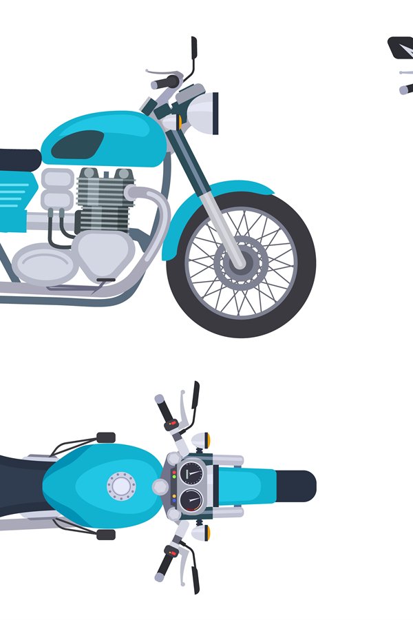 Motorbike side and top view. Motorcycle motocross vehicles.