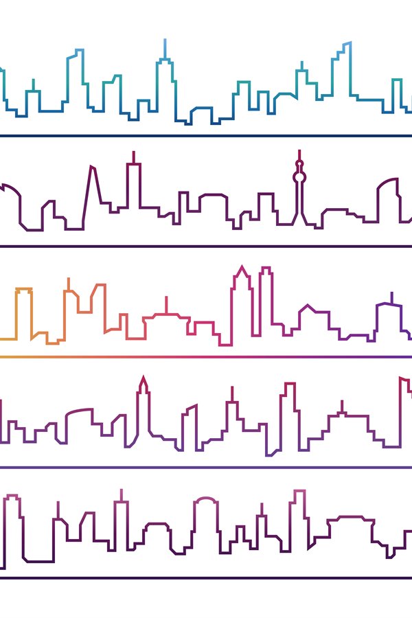 Outline urban vector cityscape set isolated. Colorful skylin