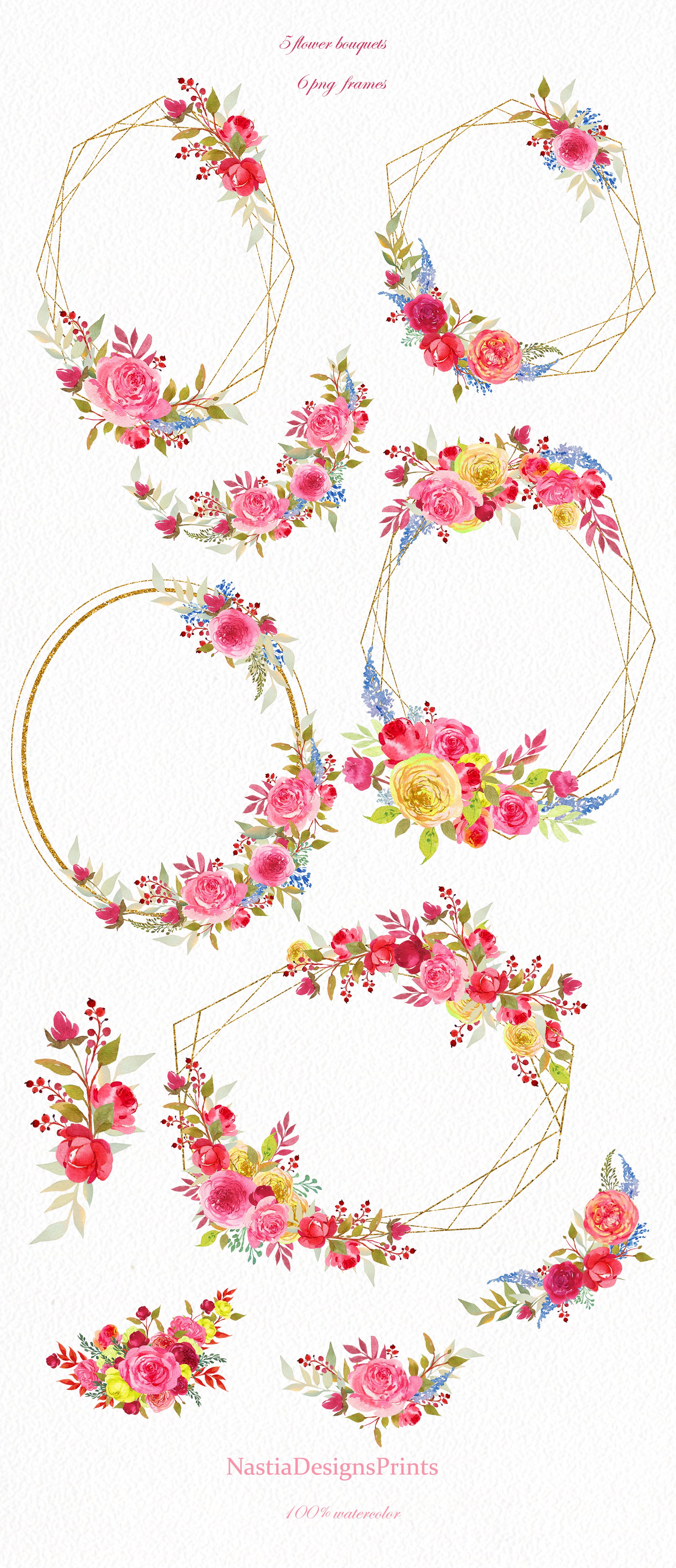 Gold Floral Geometric Polygonal Frames (1230014)