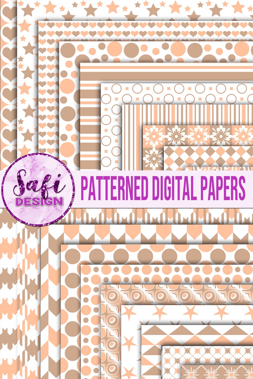 Digital Paper Backgrounds - Peach and Brown Patterns