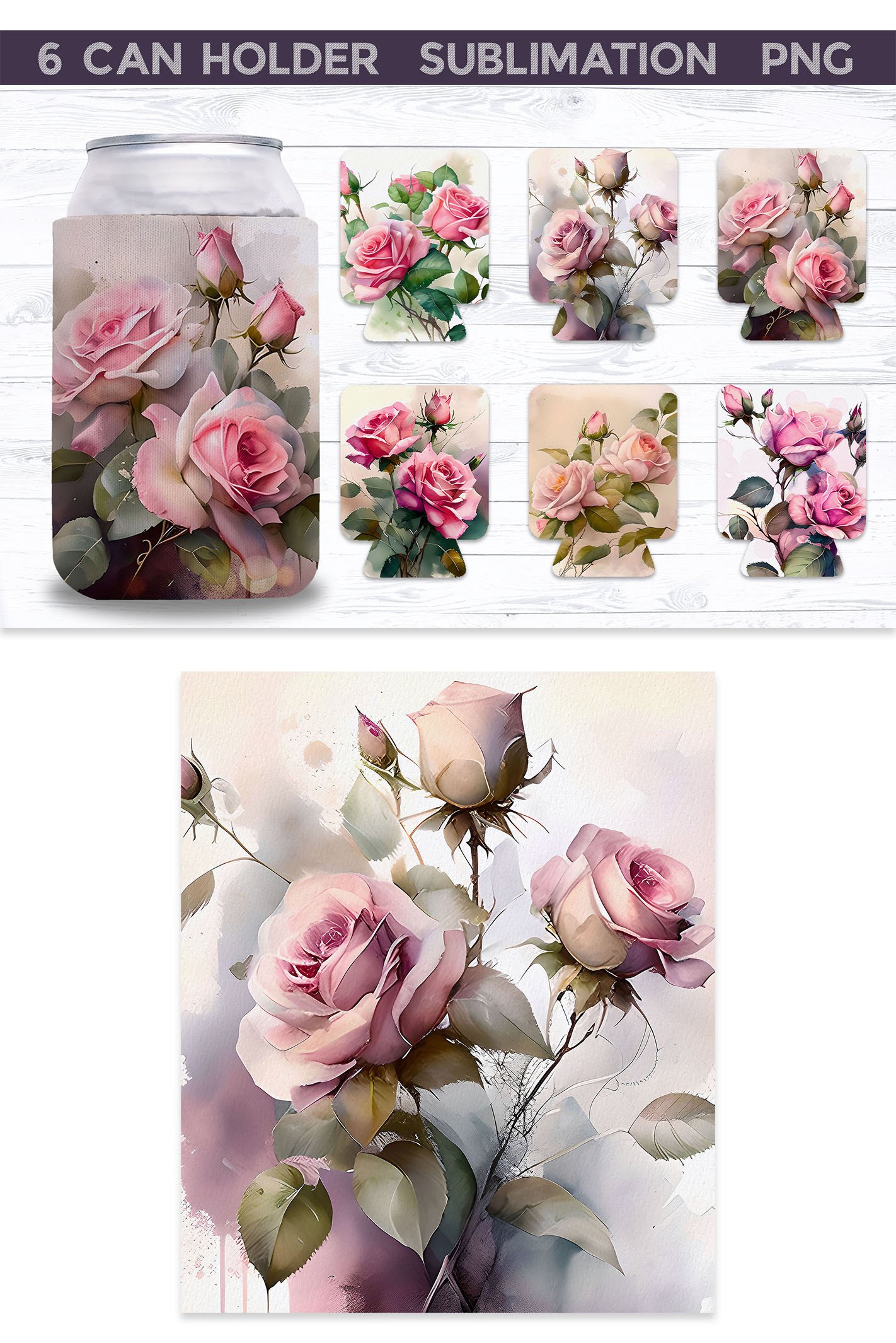 Roses Can Holder | Pink Rose Can Cooler PNG