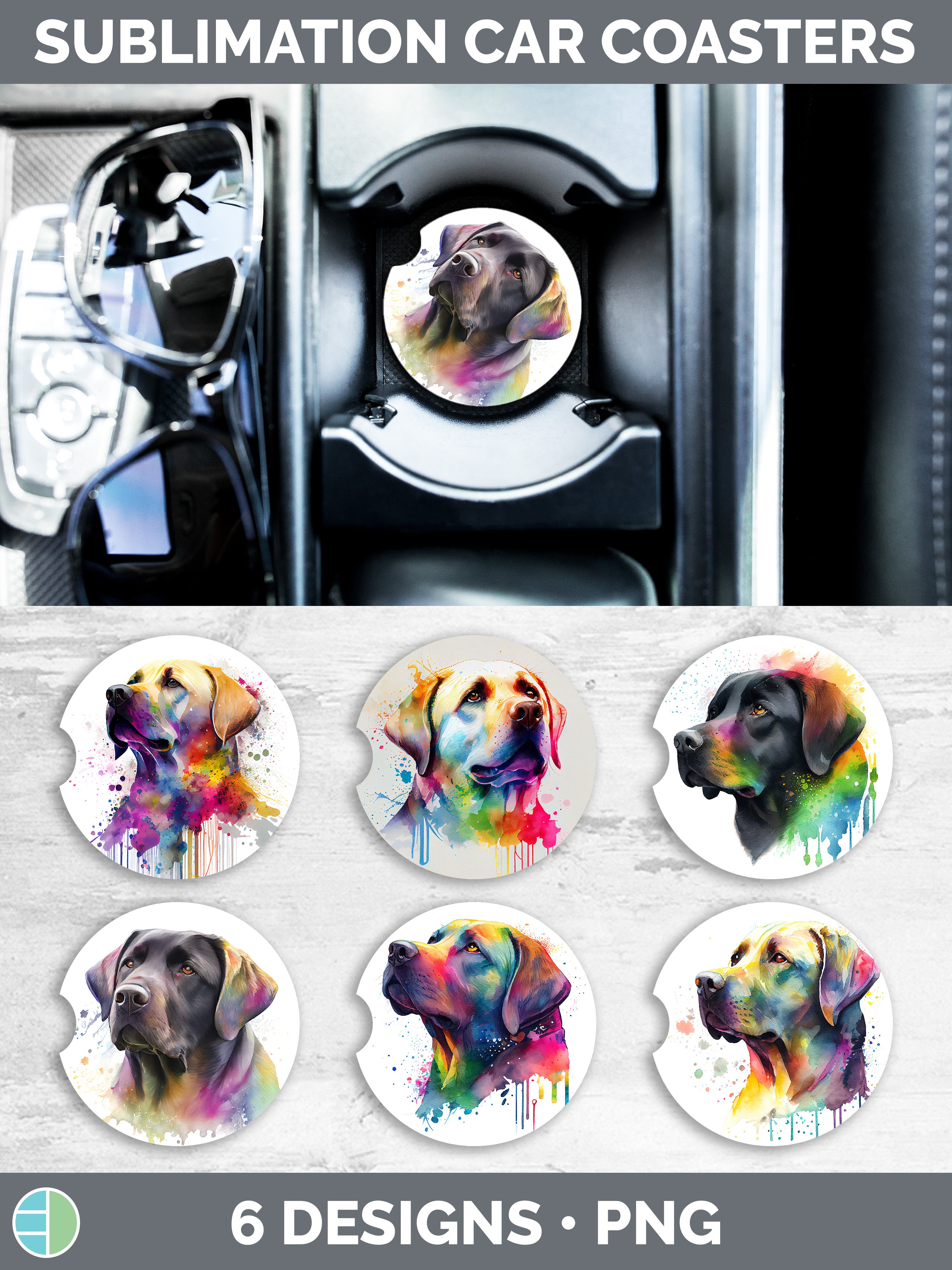 Rainbow Labrador Retriever Dog Car Coaster | Sublimation Coa