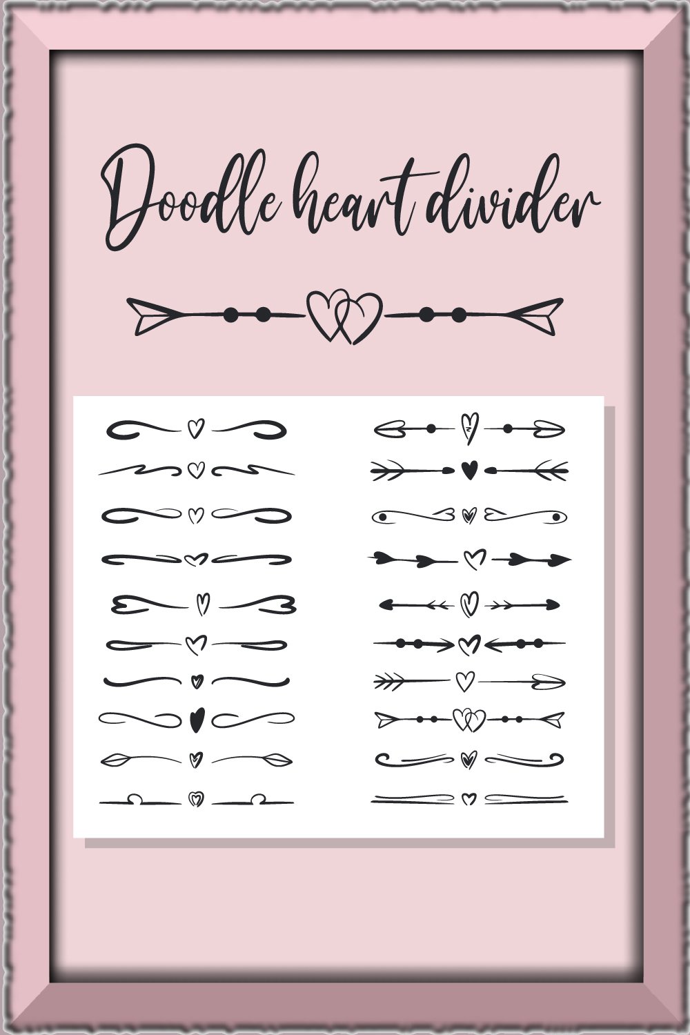Doodle heart divider clipart. Valentines separator svg