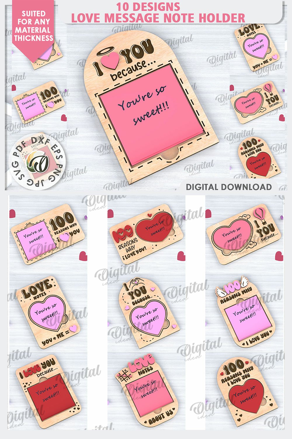 Love Message Note Holders Laser Cut Bundle. Love SVG
