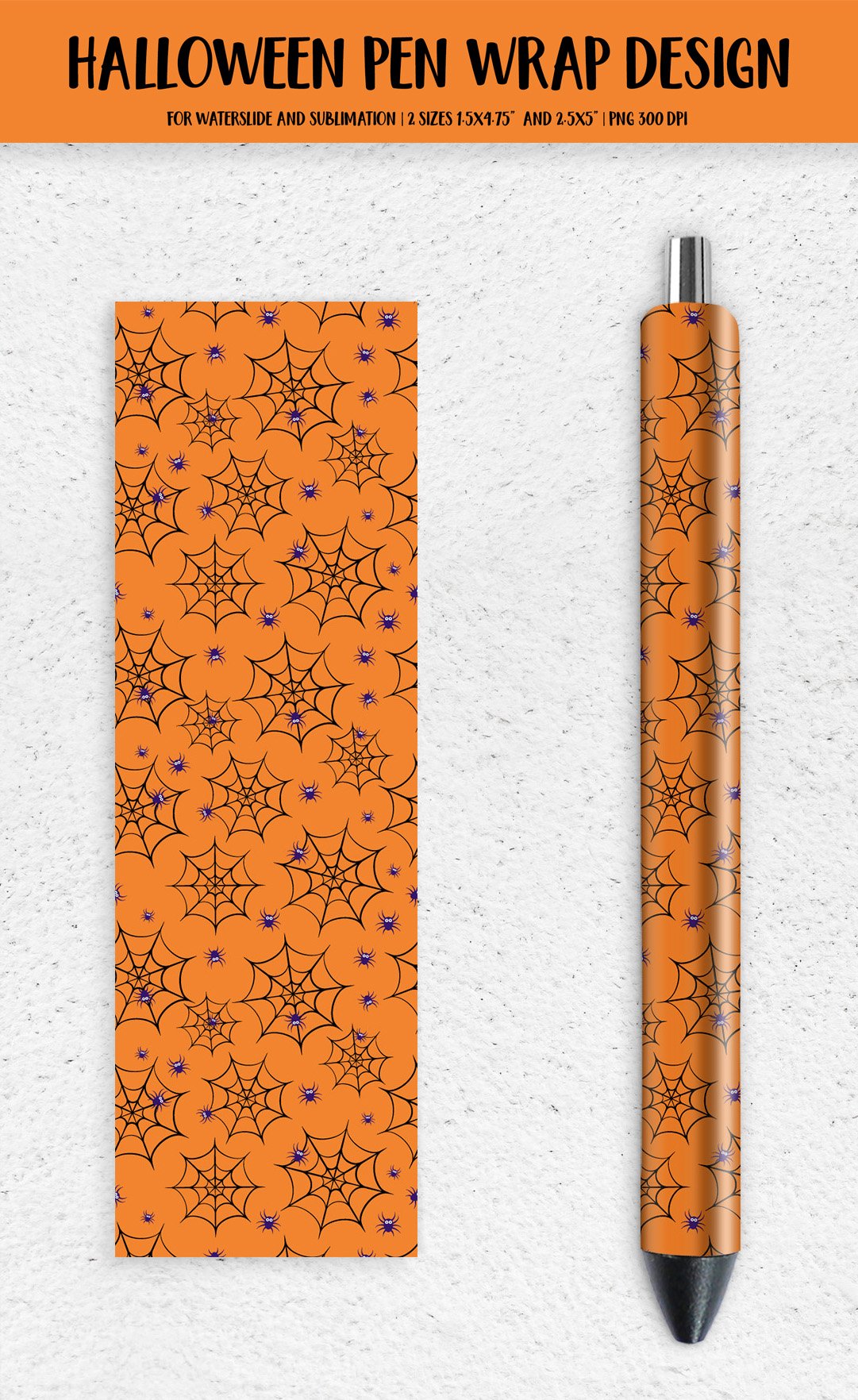 Halloween Spider Web Pen Wrap PNG. Sublimation or Waterslide