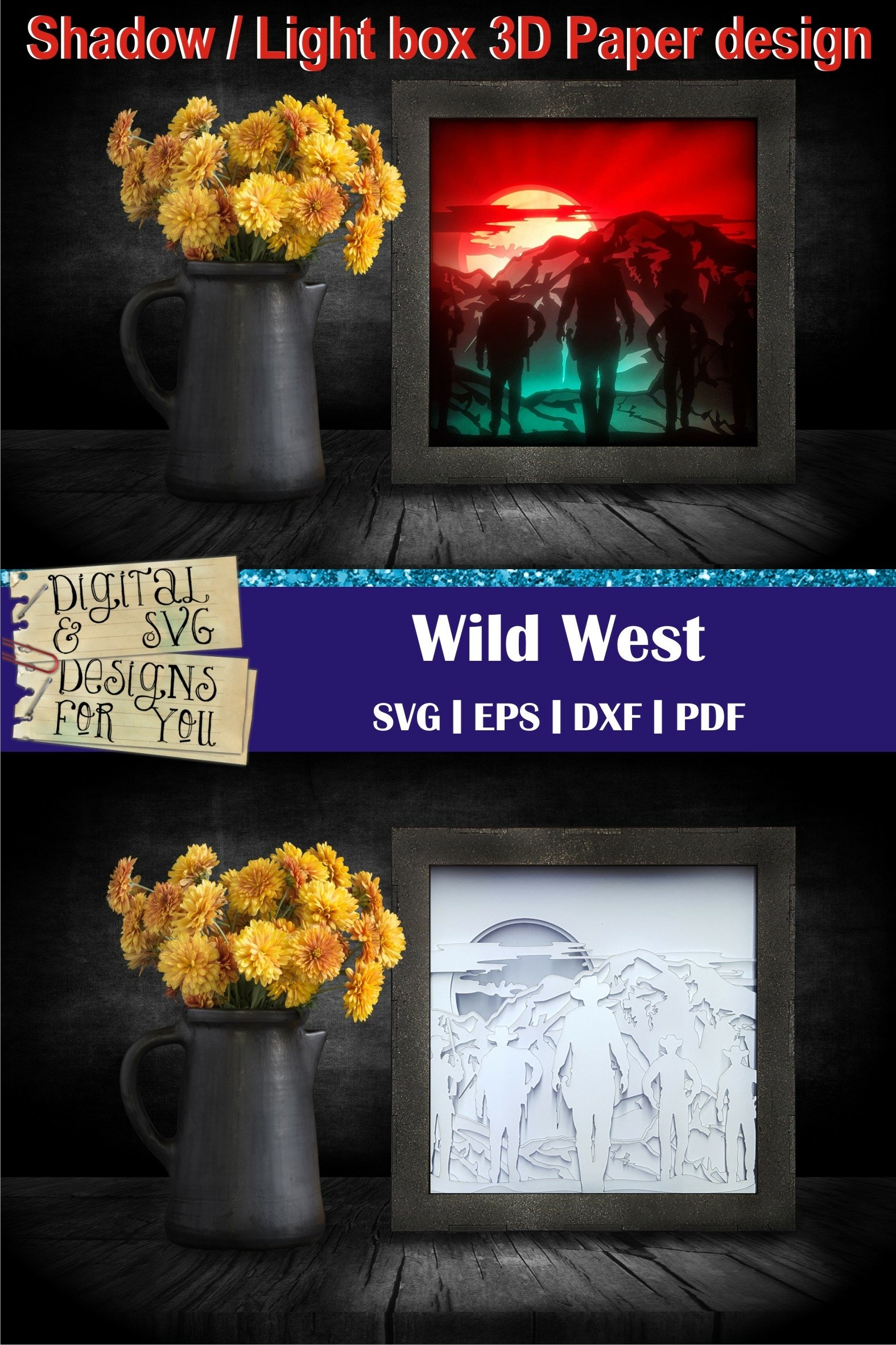 Wild west - 3D Light box | 3d Shadow box | Cowboys svg
