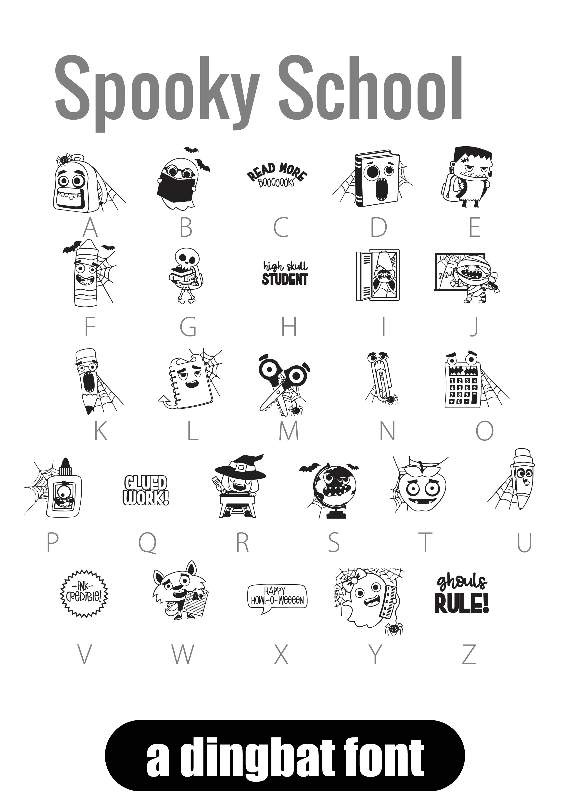 Two Halloween Dingbat Fonts with 72 creative images