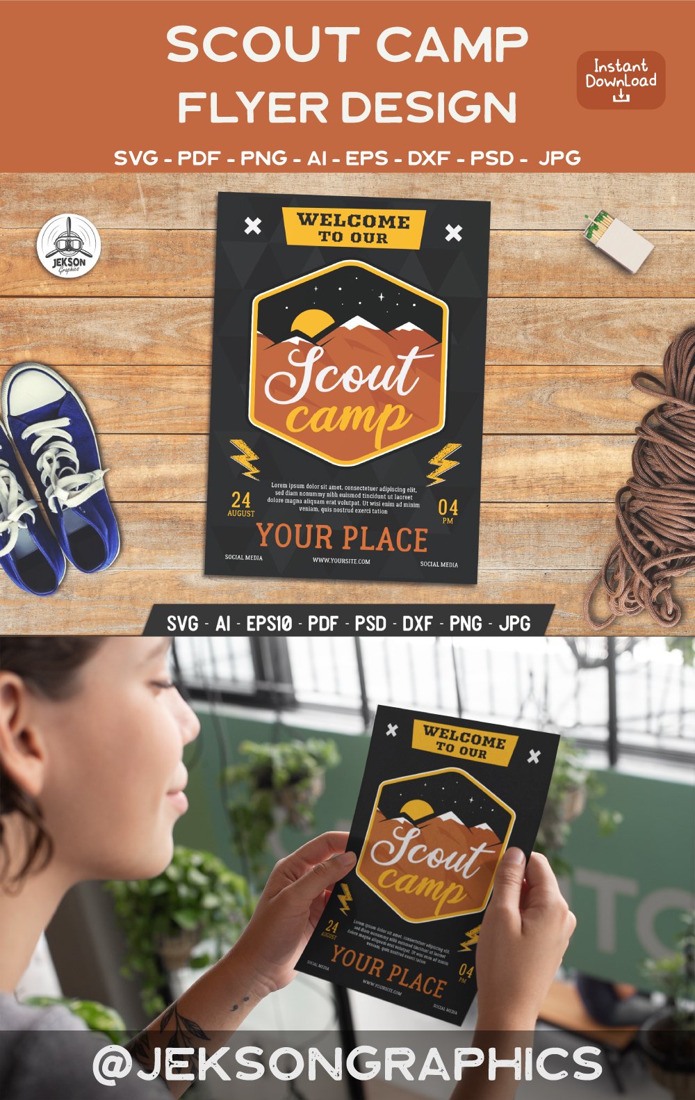 Scout Camp Flyer SVG Template Adventure Card Poster DXF