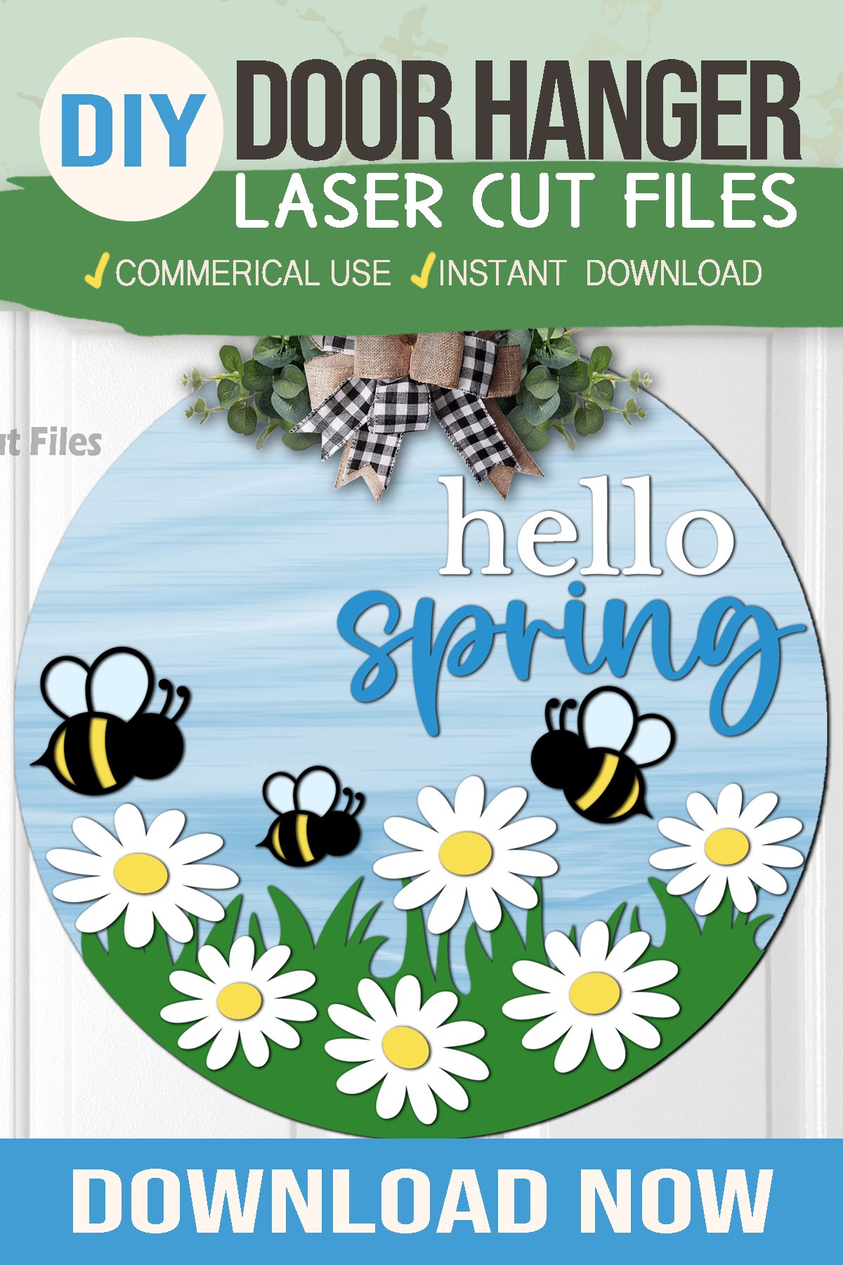 Hello Spring SVG Laser Cut Files | Bee SVG | Daisy SVG