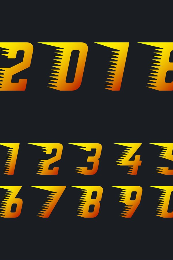 Sports racing numbers with rapid motion effect of speed line