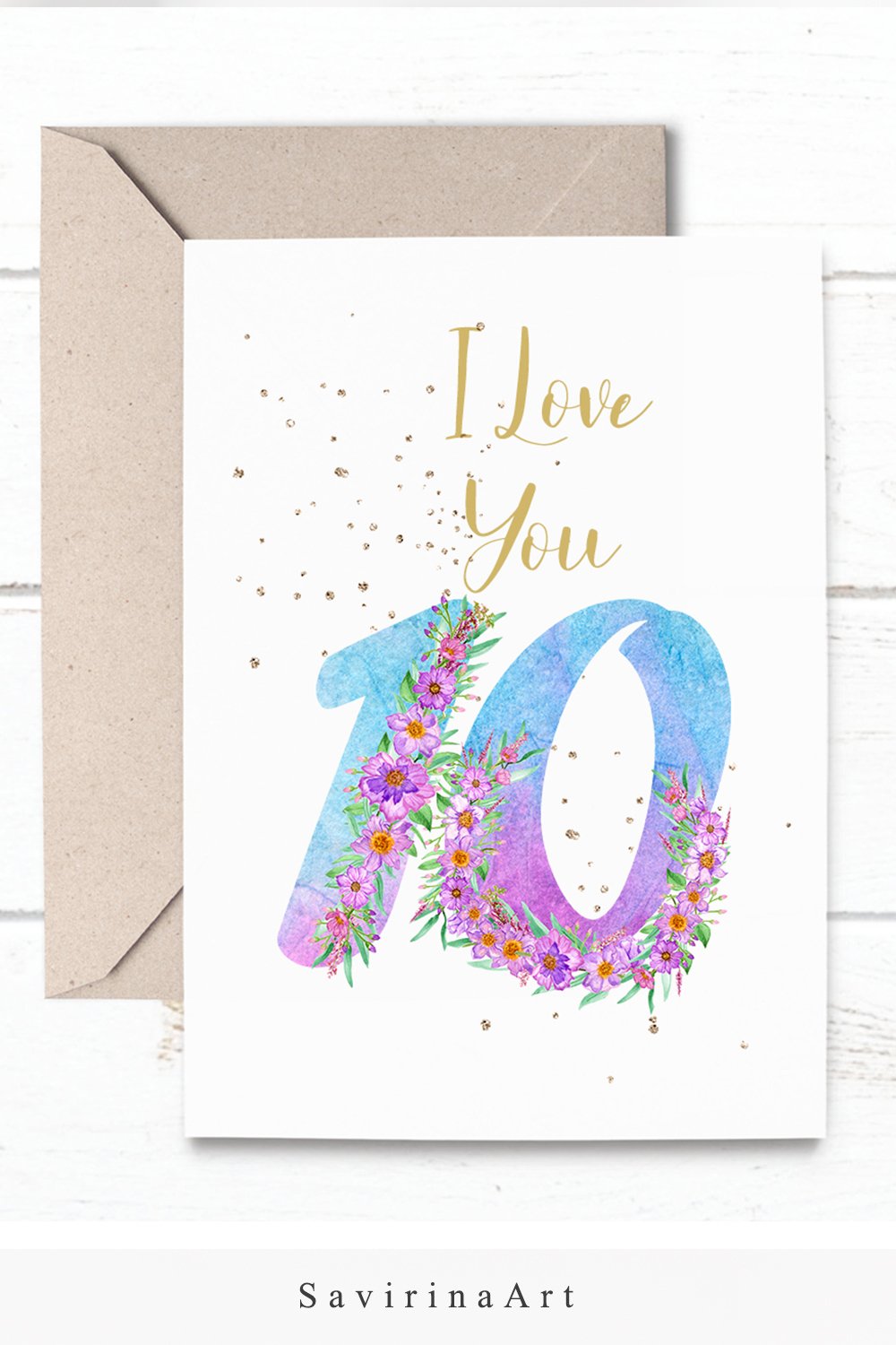 Number Watercolor Flowers Card,Poster number (2037850)