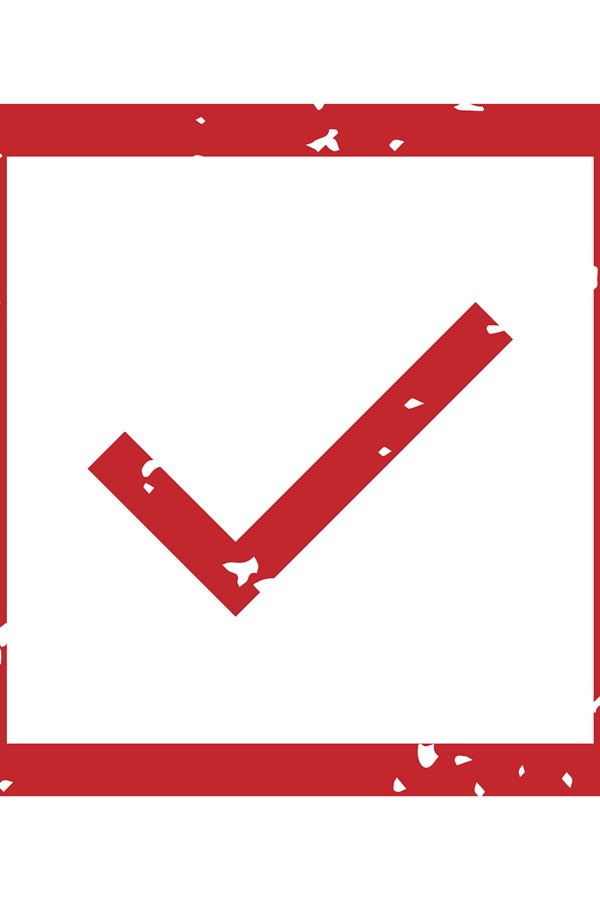 Check mark rubber stamp. Accepted red steal in square frame