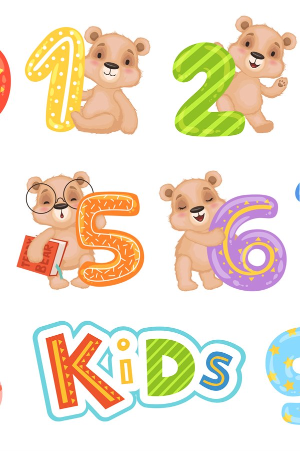 Birthday numbers bear. Party fun invitation for kids celebra
