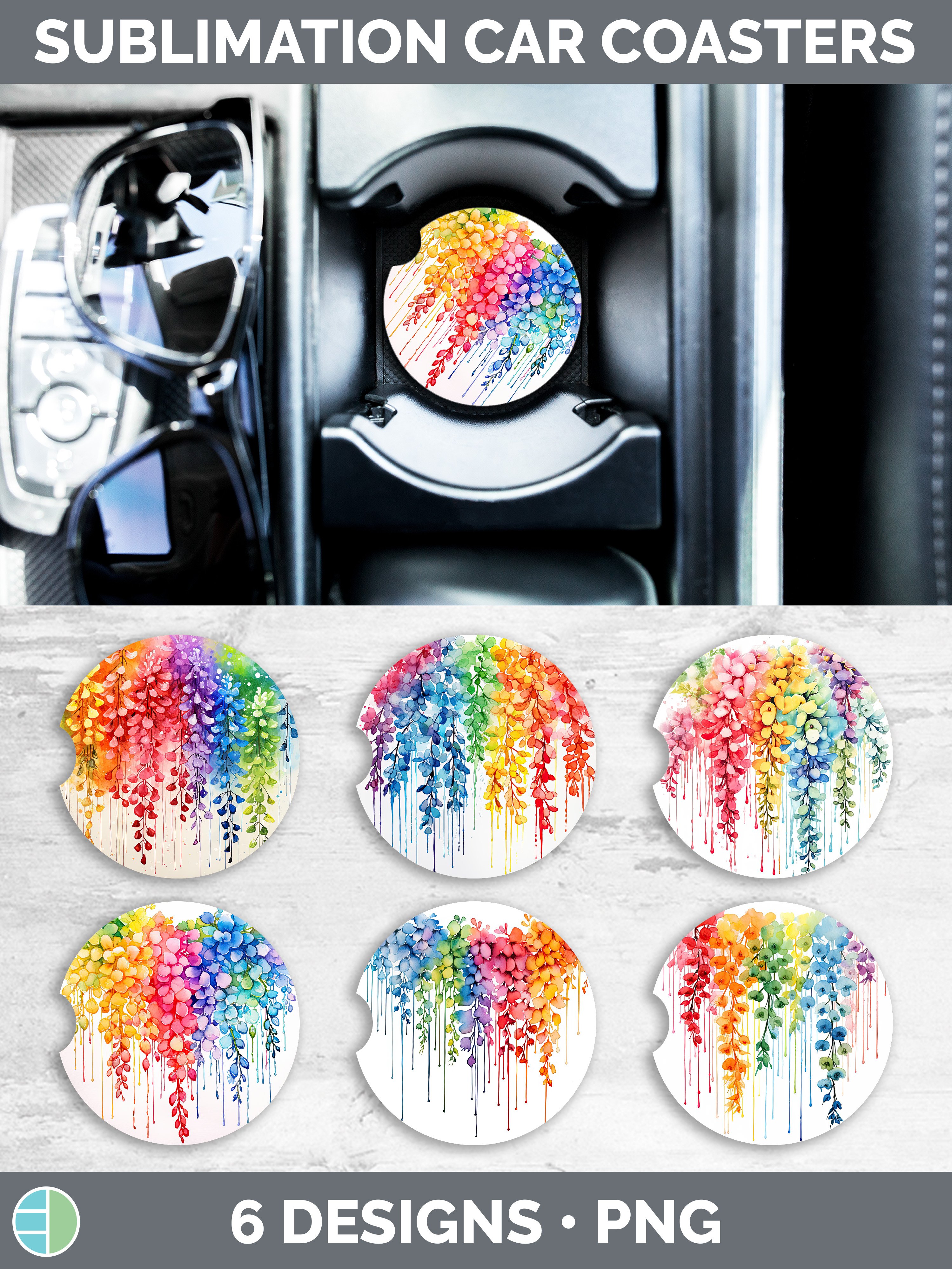 Splat Rainbow Acacia Flowers Car Coaster | Bundle Coaster De