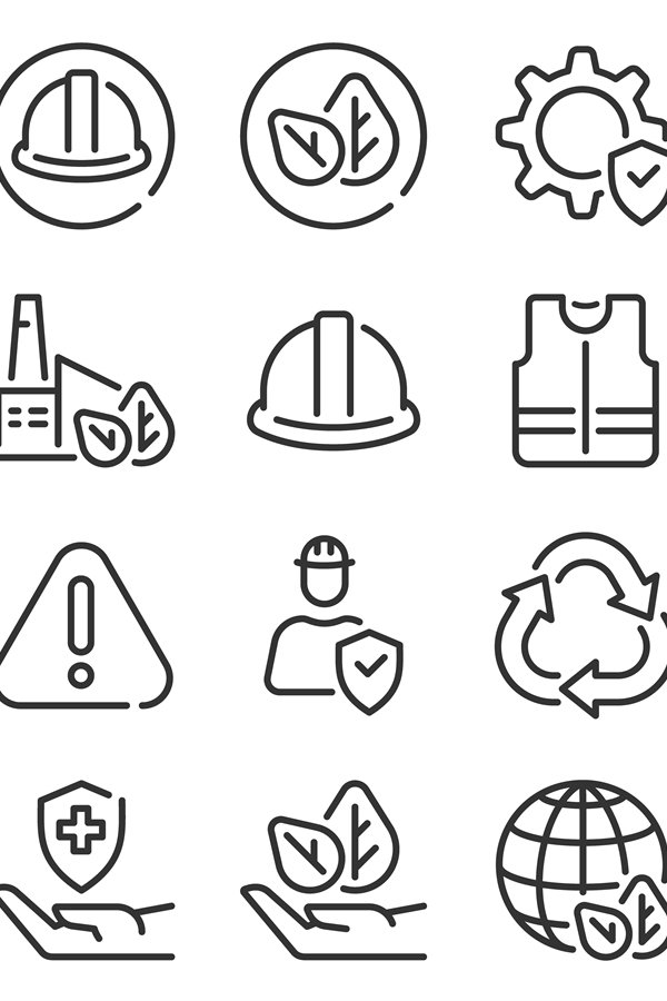 Health safety environment icons. Occupational security preve